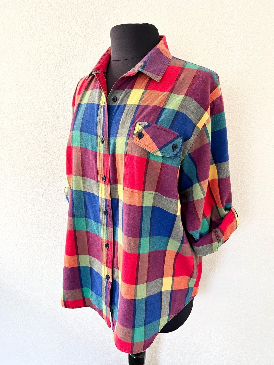 90s RAINBOW MADRAS FLANNEL / Large Vintage Flannel Vintage Flannel ...
