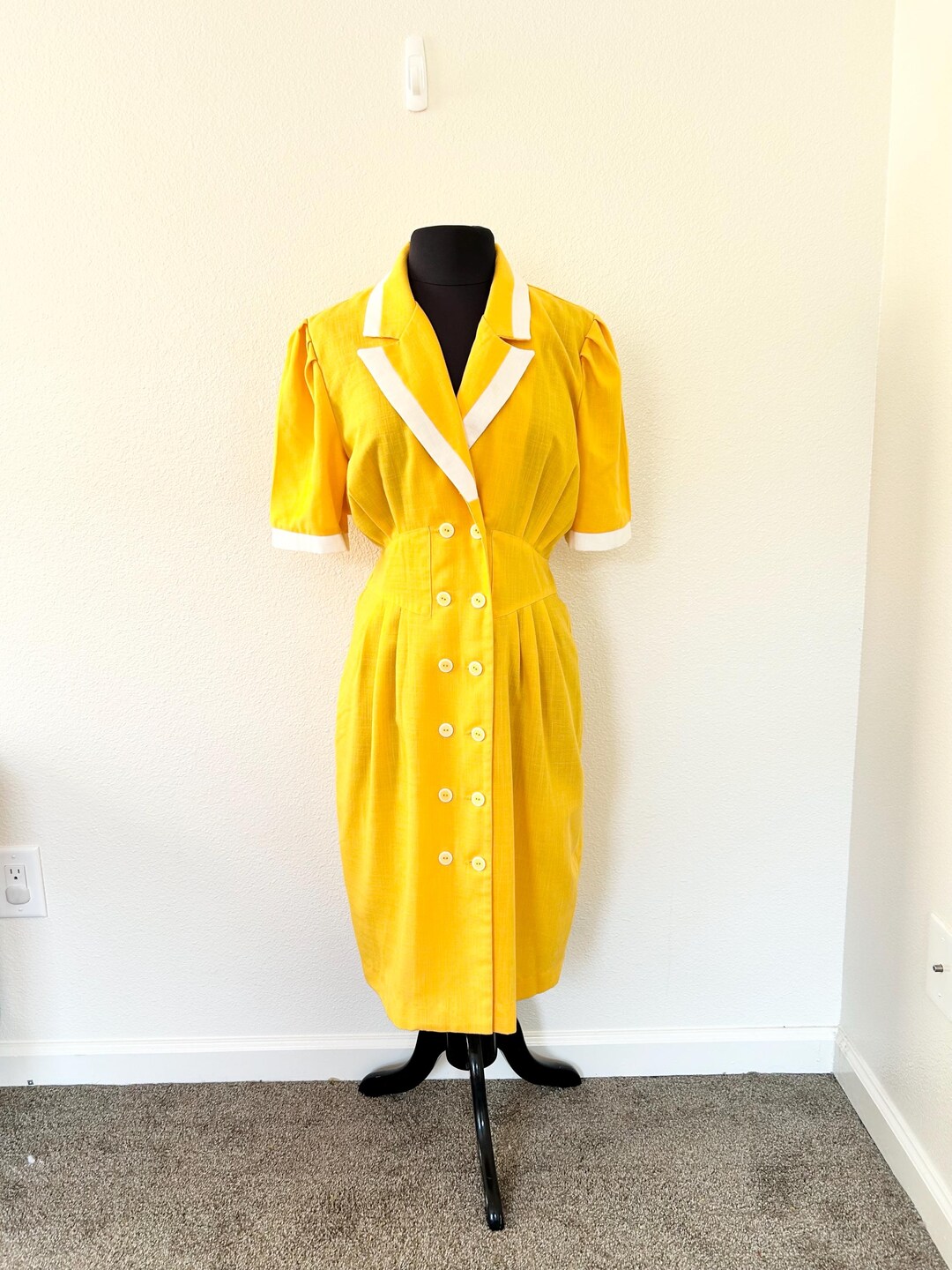 80s OFFICE DRESS / Xl Vintage Dress Sgs Studio Dress Yellow Dress ...