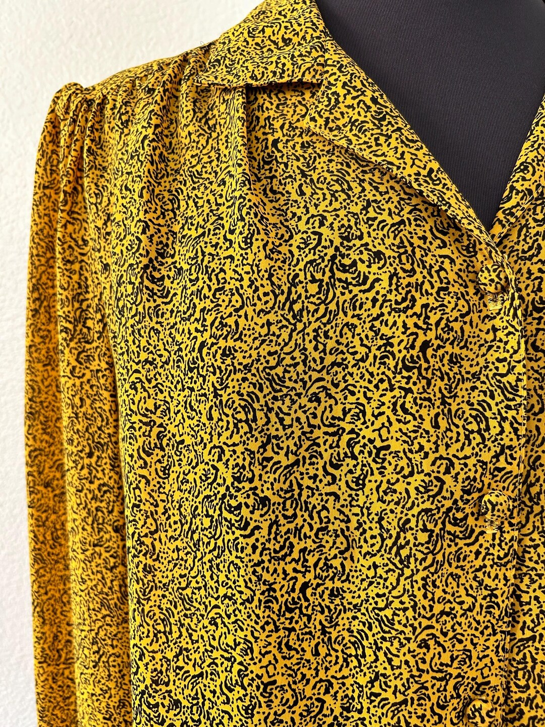 80s SHEER MUSTARD BLOUSE / Large Vintage Blouse Button up Blouse Marsha ...