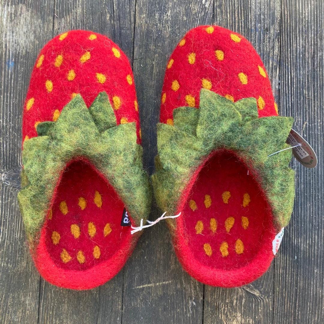 Strawberry Felt Slippers for Adults – Handmade Pure Wool Slippers With ...