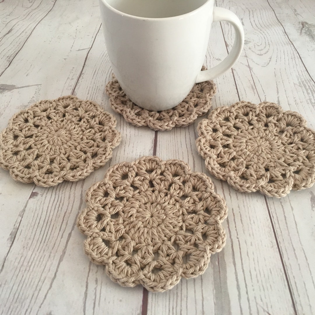 Jute Crochet Doily Coasters Set of 2, 4 or 6 Cotton Crochet Coasters ...