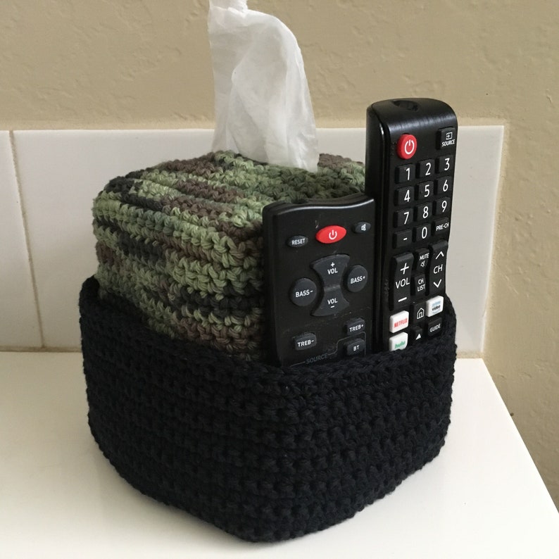 Crochet Tissue Box Cover Organizer in Cotton Yarn. Camo Tissue | Etsy