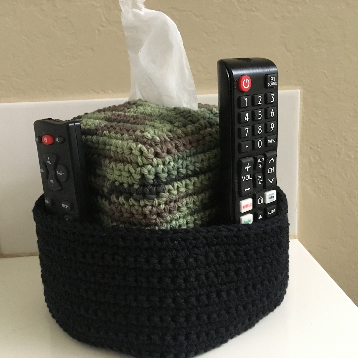 Crochet Tissue Box Cover Organizer in Cotton Yarn. Camo Tissue | Etsy