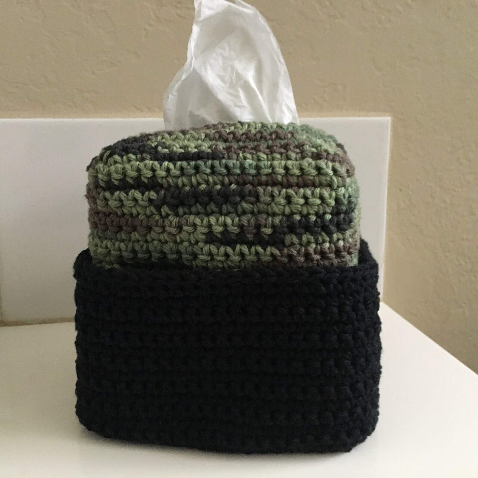 Crochet Tissue Box Cover Organizer in Cotton Yarn. Camo Tissue | Etsy
