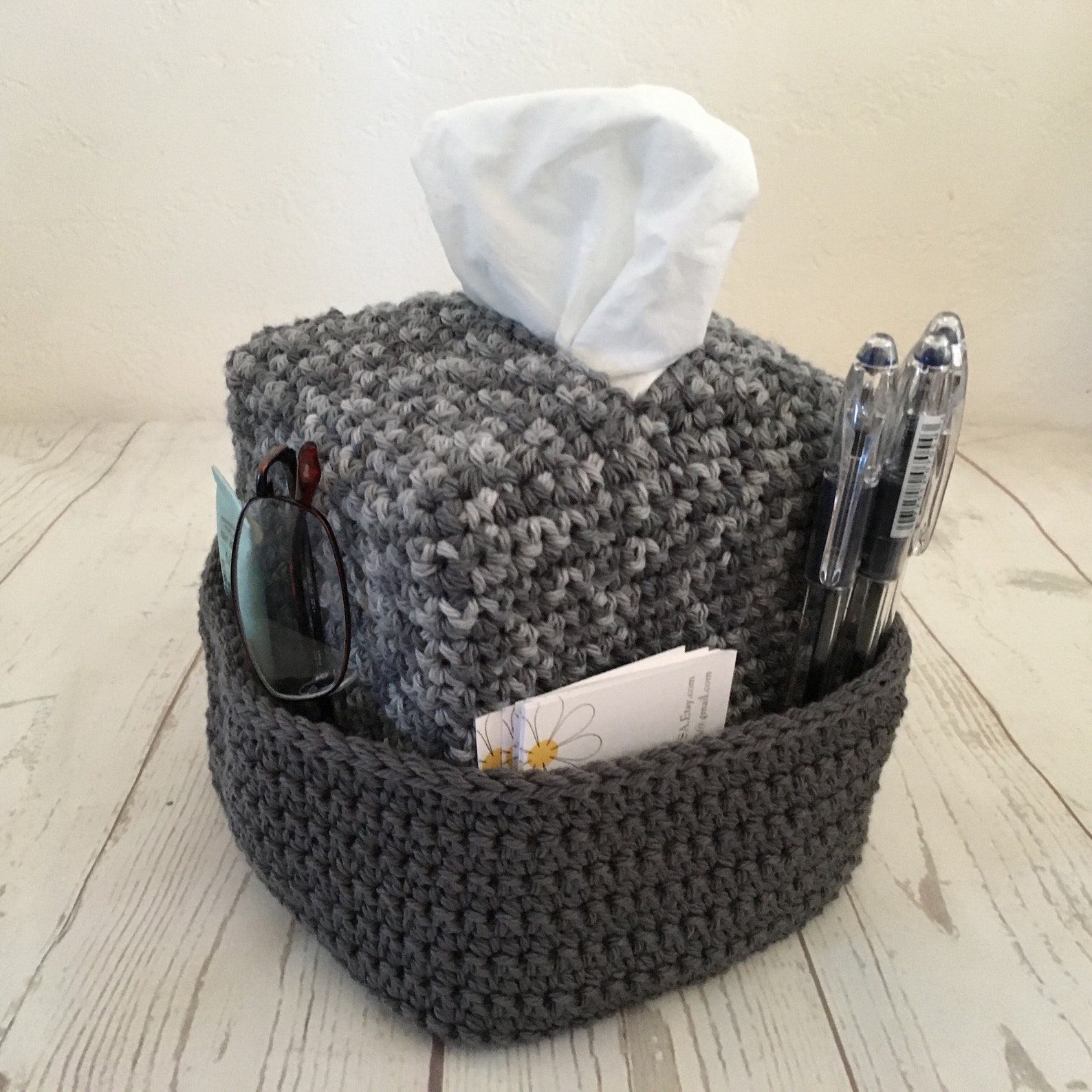 Gray Tissue Box Cover Organizer in Cotton Yarn. Crochet Tissue - Etsy