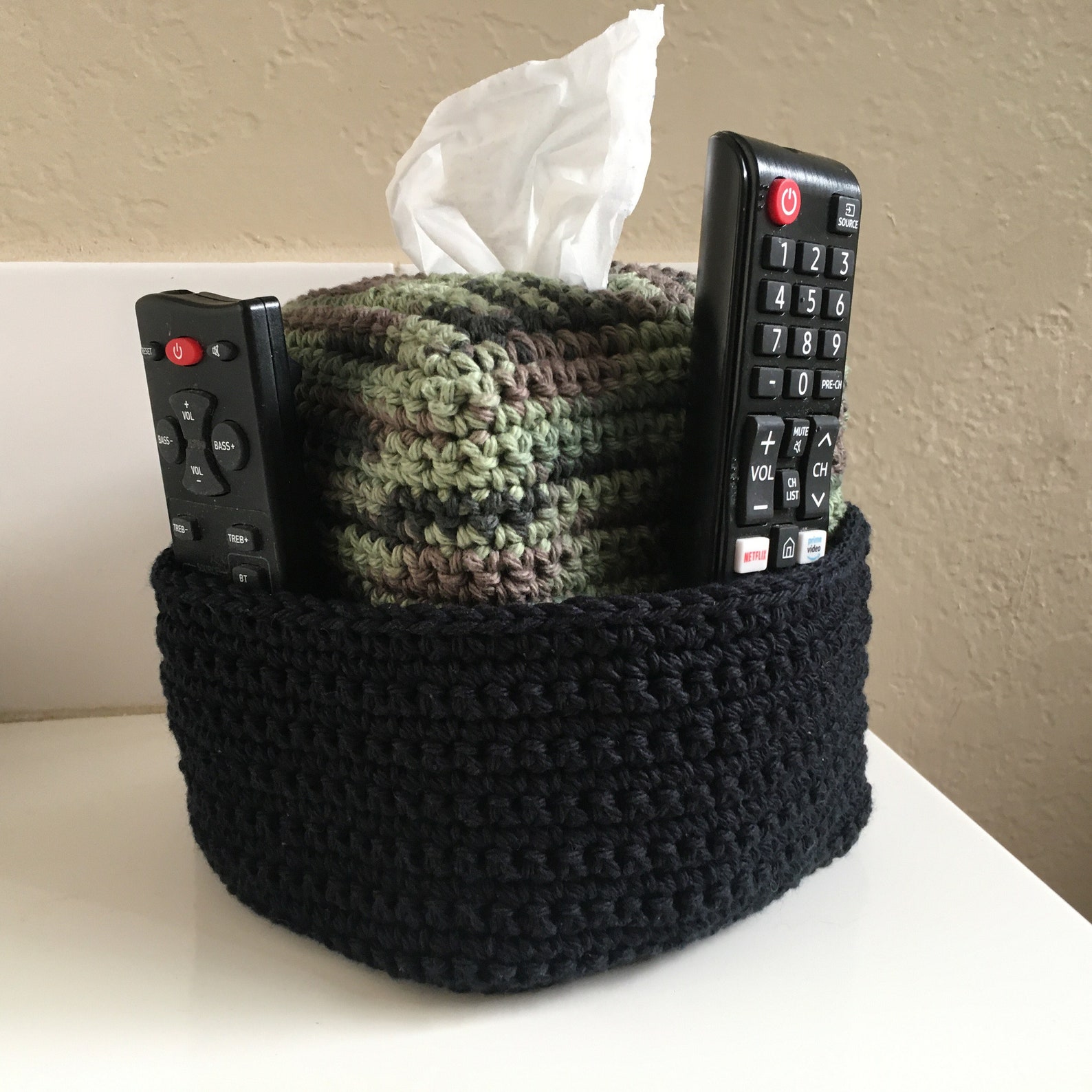 Crochet Tissue Box Cover Organizer in Cotton Yarn. Camo Tissue | Etsy