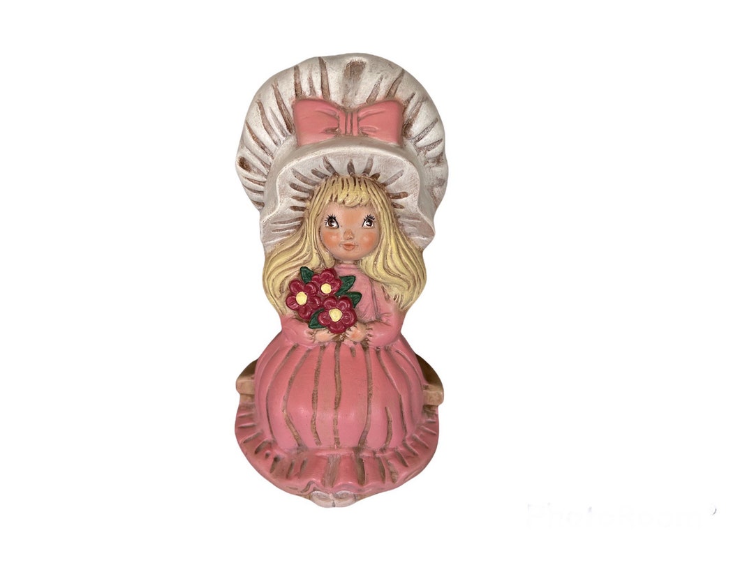 Pink Ceramic Figurine, Pink Blonde Girl, Girls Pink Decor, Evererish ...
