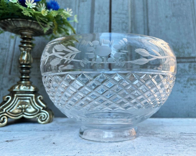 Vintage Glass Ceiling Shade, Diamond Cut, Thumbprint, White Etched Mid ...
