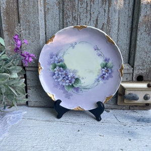RARE Vintage Violet Plate, Purple Violets and Green Hand Painted Floral ...