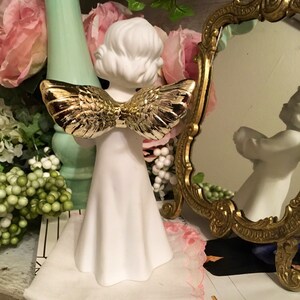Vintage White Ceramic Angel, Gold Wings, Girl Angel Figurine, White ...