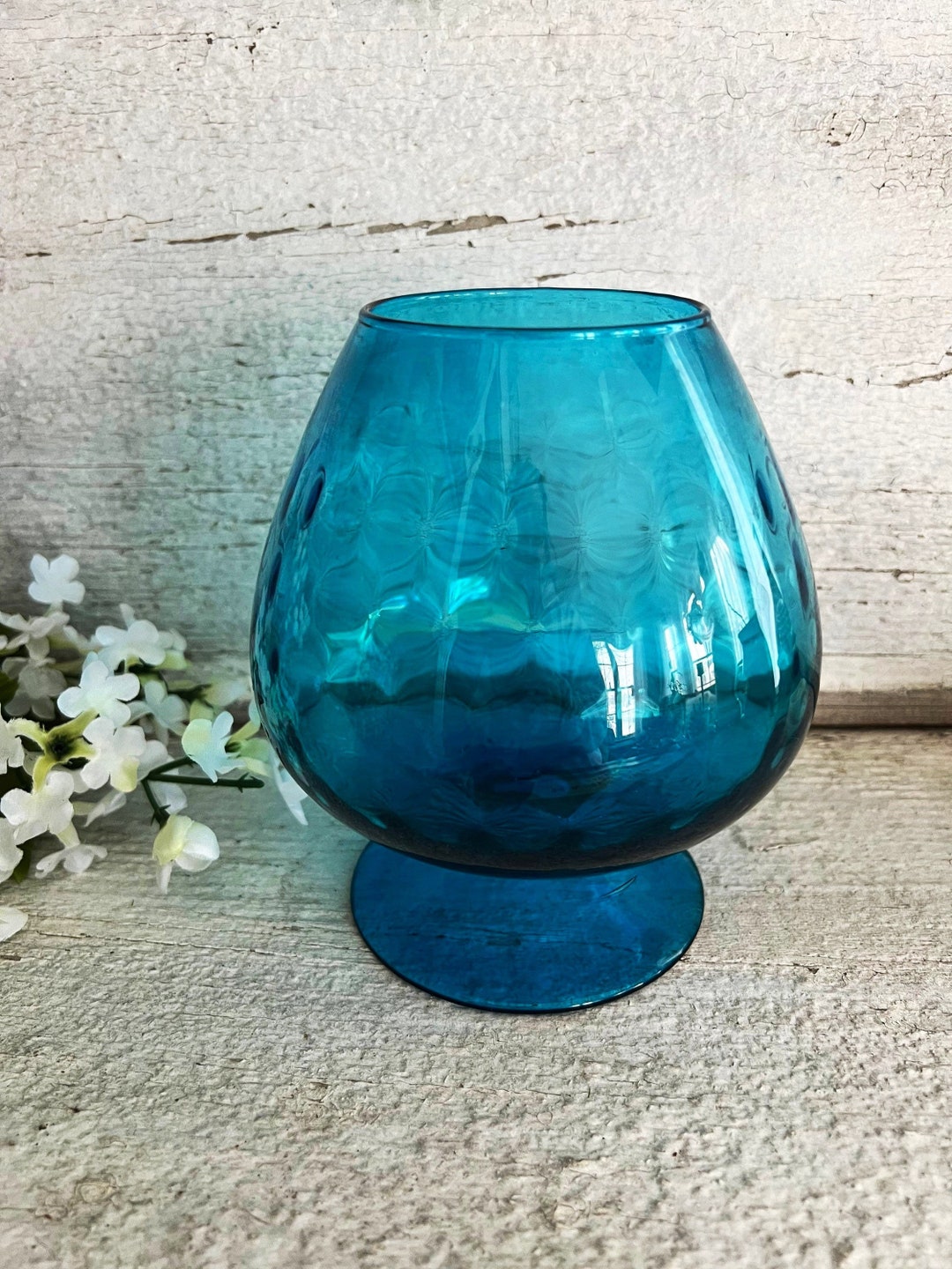 VINTAGE Blue EMPOLI Glass Vase, Blue Optic Glass, Balloon Vase, Blue ...