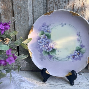 RARE Vintage Violet Plate, Purple Violets and Green Hand Painted Floral ...
