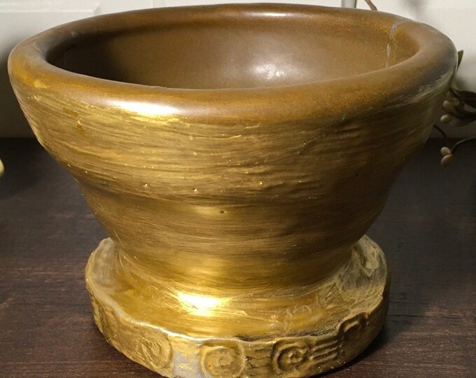 VINTAGE GOLD PLANTERS, Ceramic Planter Set, Rustic Pottery, Gold Home ...