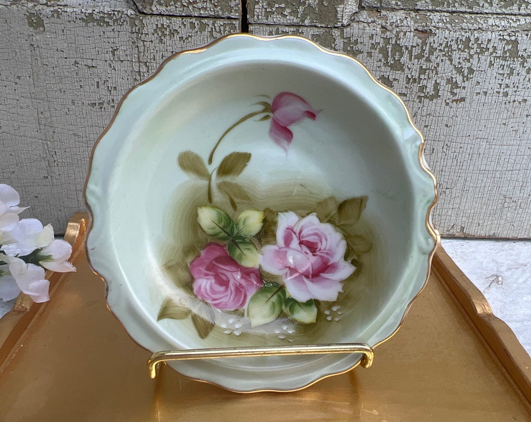 Rare LEFTON ANTIQUE PLATE, Jadeite Green and Pink, Hand Painted Plate ...