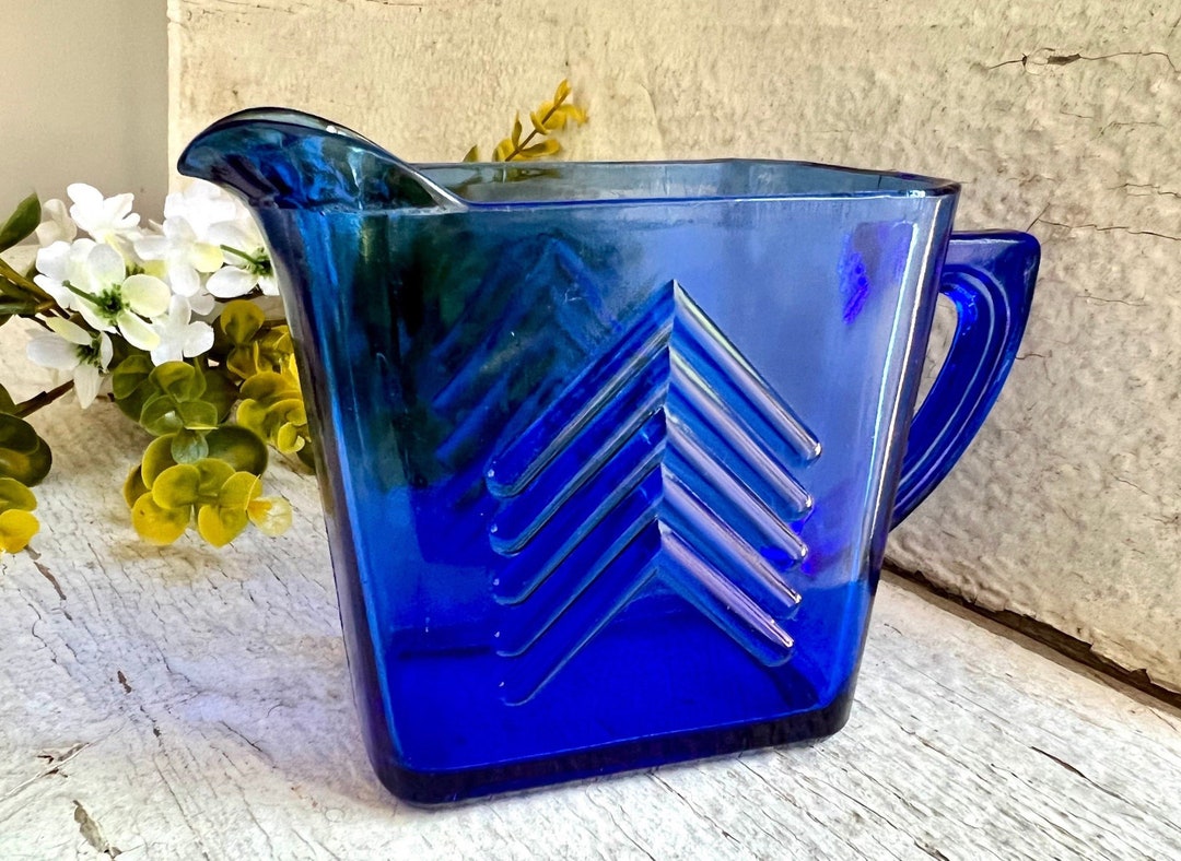 Vintage Blue Glass Pitcher, Cobalt Blue Pitcher, Blue Glass Pitcher ...