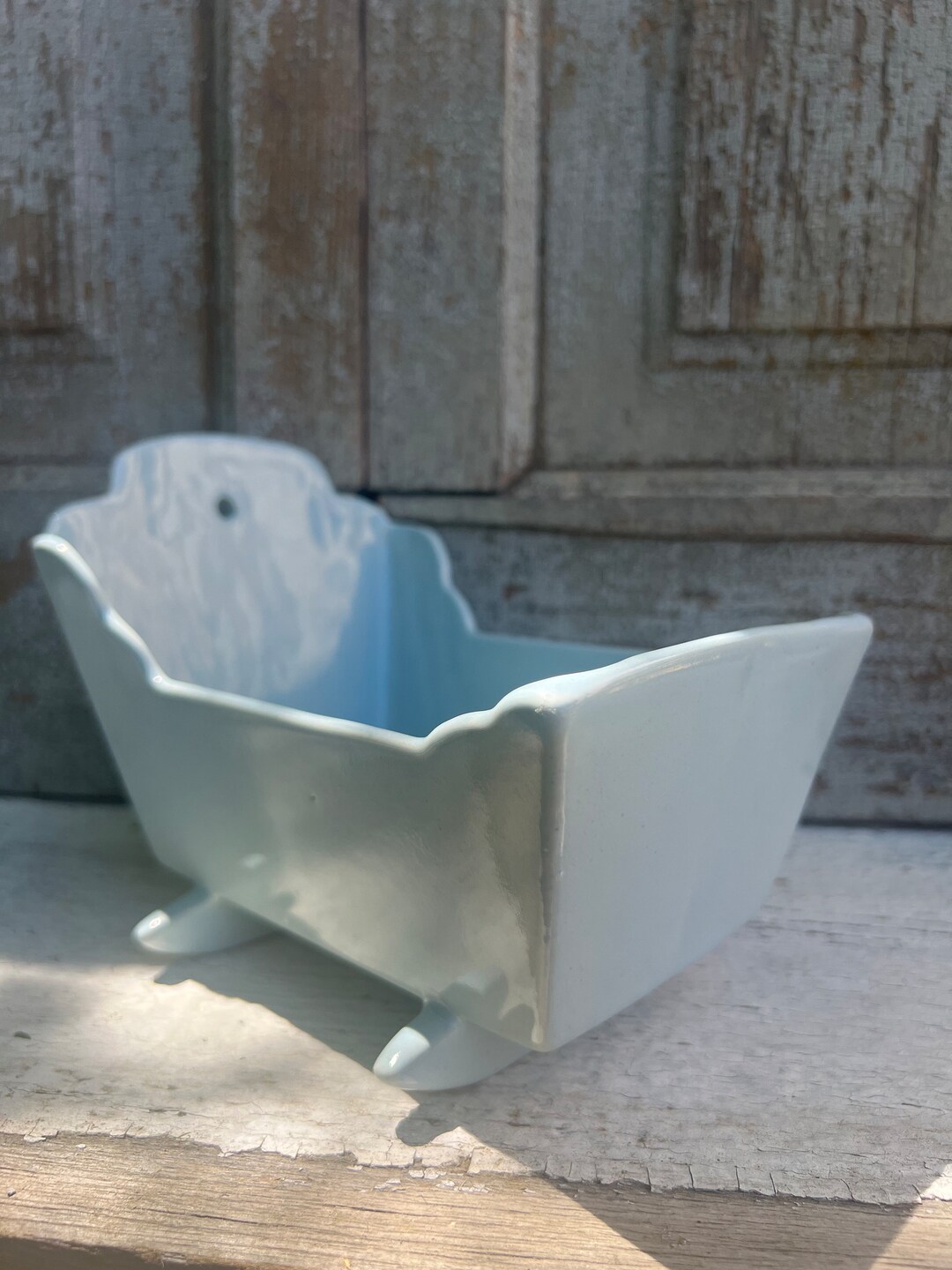Vintage Baby Blue Ceramic Planter, Ceramic, Ceramic Low Vase, Blue ...