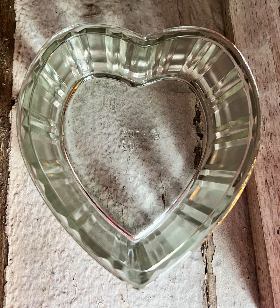 Vintage Glass Heart Shaped Bowl, Large Heart Shaped Glass Dish, Heart ...