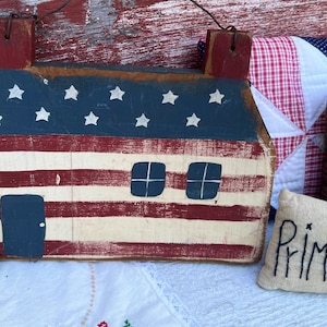 RUSTIC WOODEN HOUSE, Patriotic Holiday Decor, Stars and Stripes Decor ...