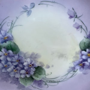 RARE Vintage Violet Plate, Purple Violets and Green Hand Painted Floral ...