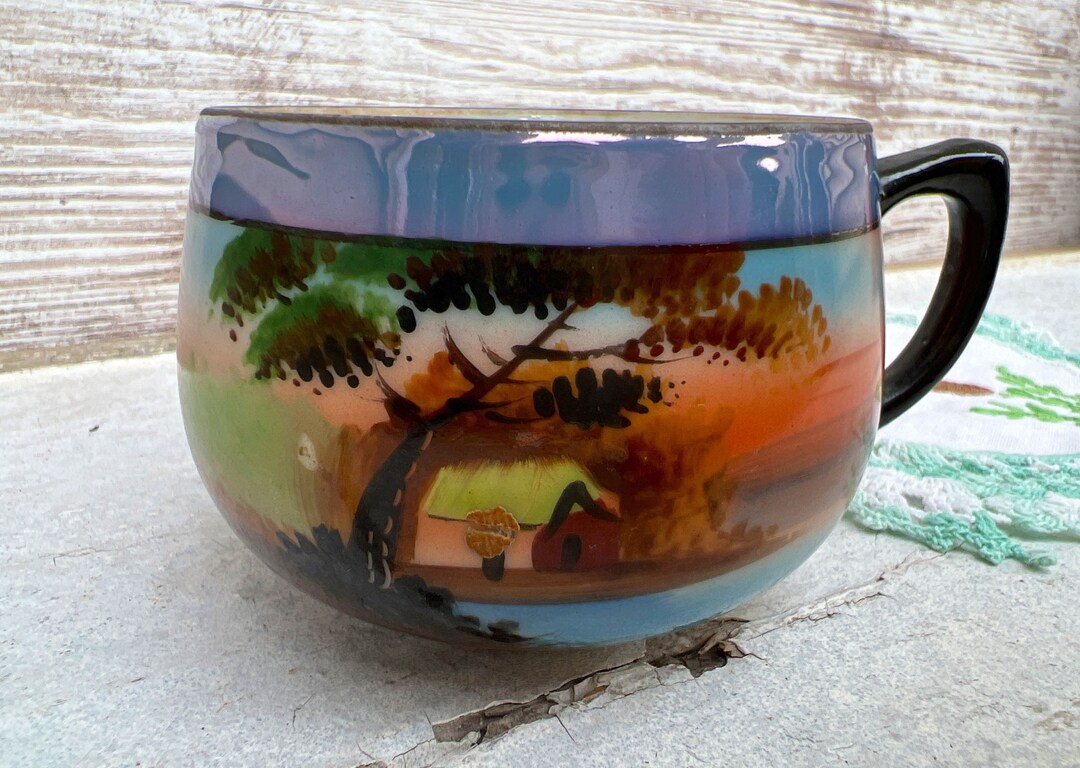 Vintage Hand Painted Blue Lusterware Tea Cup, CHIKARAMACHI Japan, Blue ...