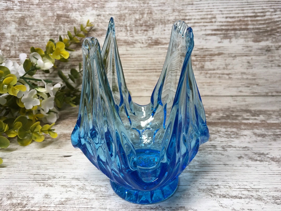 VINTAGE BLUE Glass, Rare Vintage Blue Glass, Vintage Hand Blown Glass ...