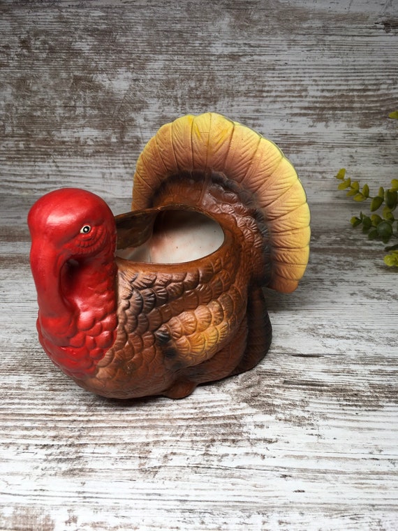 Vintage Ceramic Turkey Planter Thanksgiving Decor Fall Home - Etsy
