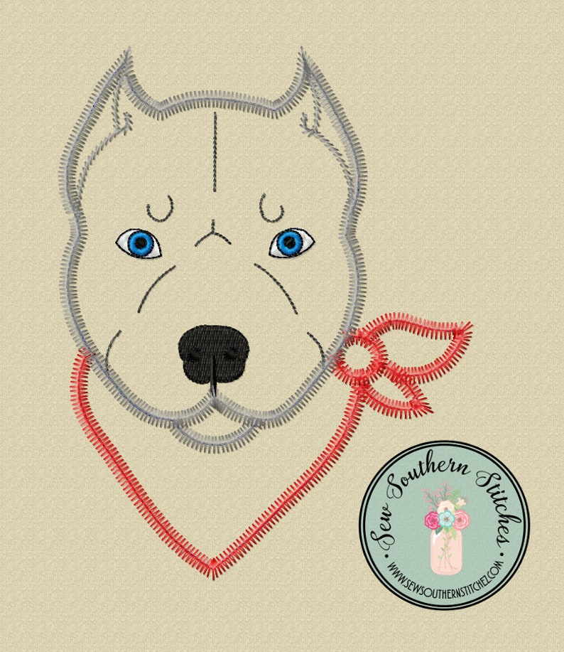 Zig Zag Pit Bull Dog Applique ~ Bandana Wearing Bull Dog ~ Instant ...