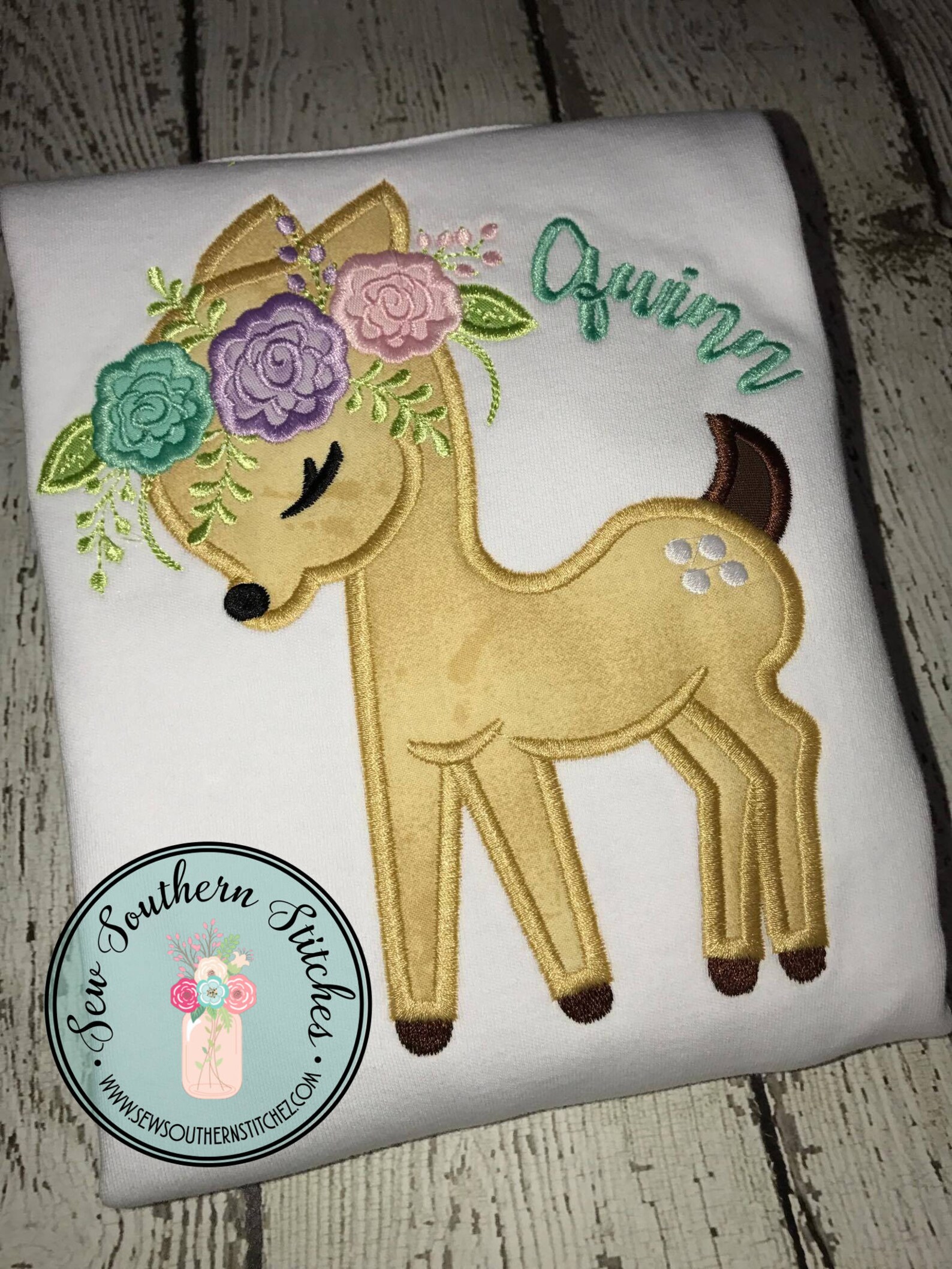 Floral Fawn Applique Design Baby Deer With Floral Crown - Etsy
