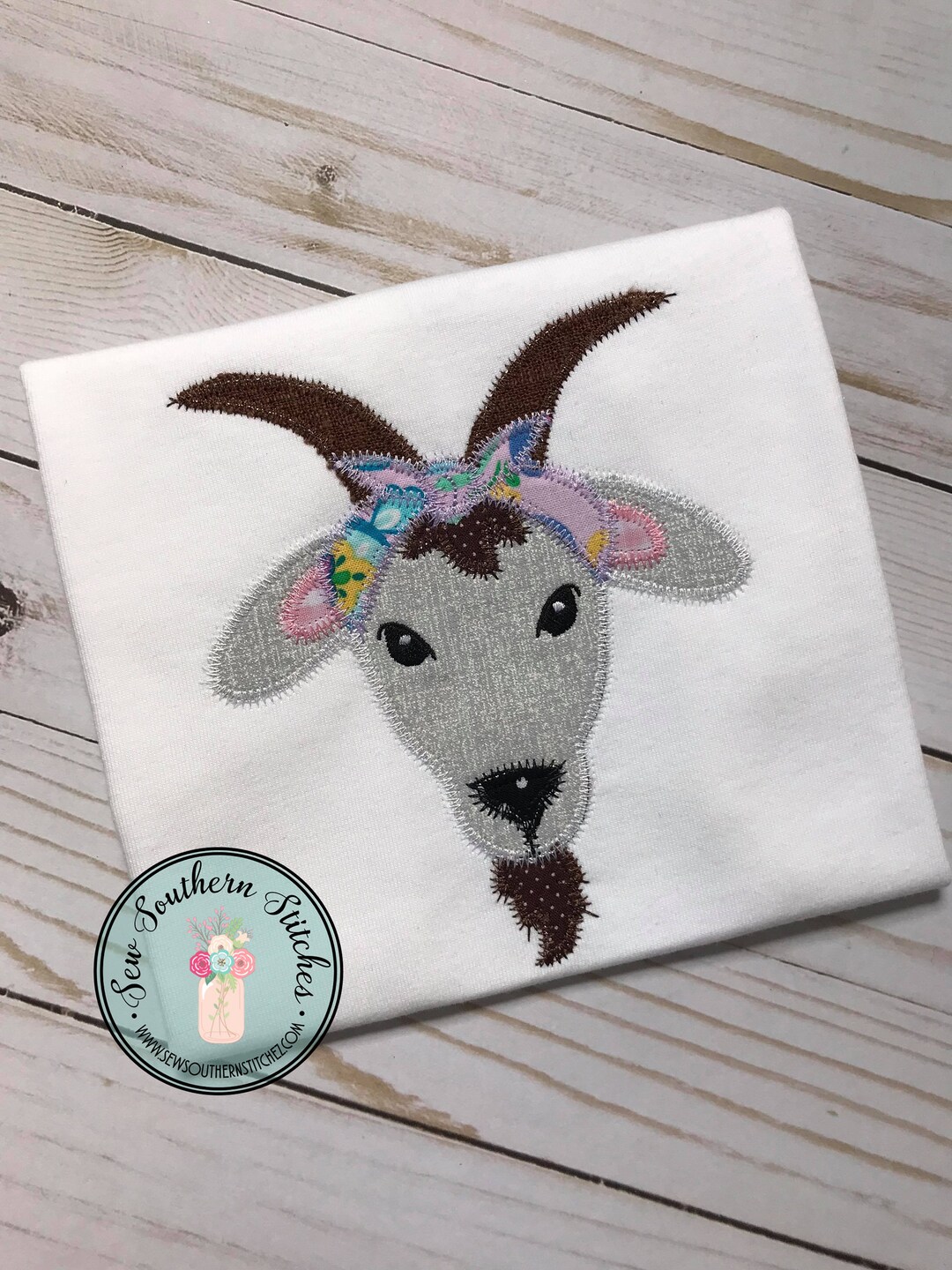 Zig Zag Goat With Goatee ~ Wearing Headband/do~rag Applique Design ...