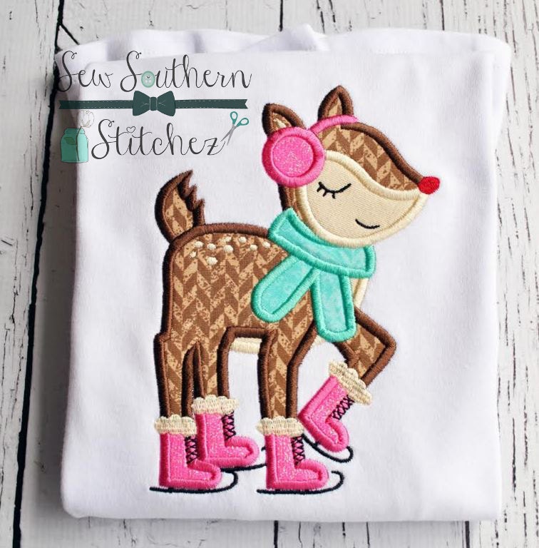 Winter Girl Deer Applique Design ~ Deer Wearing Skates ~ Instant ...