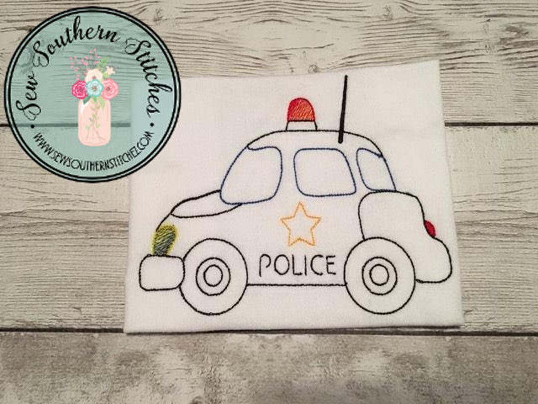 Sketched Police Car Embroidery Design ~ Instant Download ~ Vintage ...