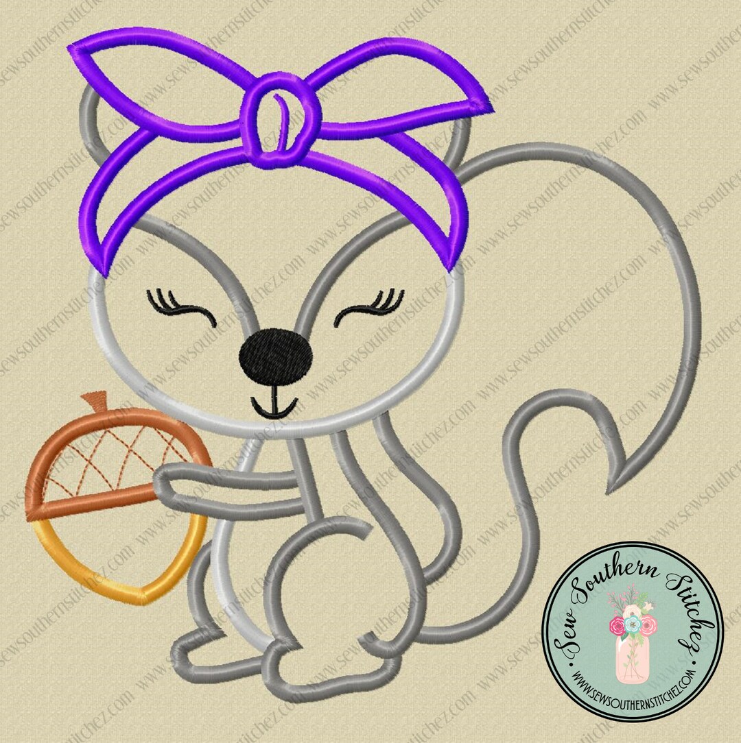 Squirrel Applique Design ~ Squirrel Headband ~ Do Rag ~ Bandana ~ Satin ...