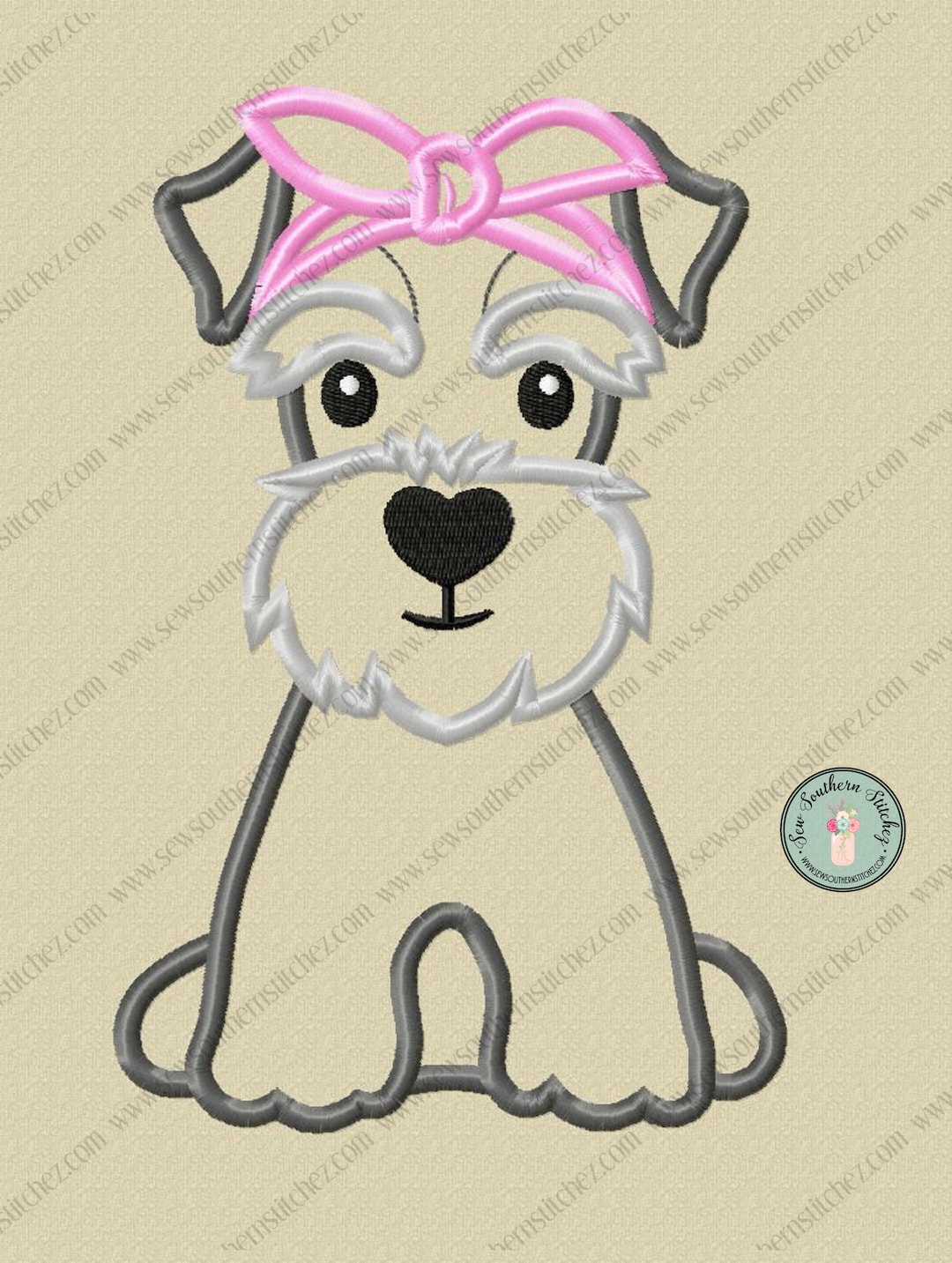 Headband Schnauzer Applique Design ~ Dog Wearing Bandana/do Rag ...
