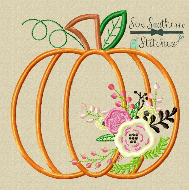 Floral Pumpkin Applique Design ~ Fall Pumpkin ~ Instant Download - Etsy