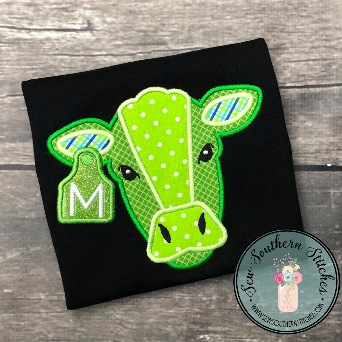 Cow Head Applique Design Tag on Ear for Number or Monogram | Etsy