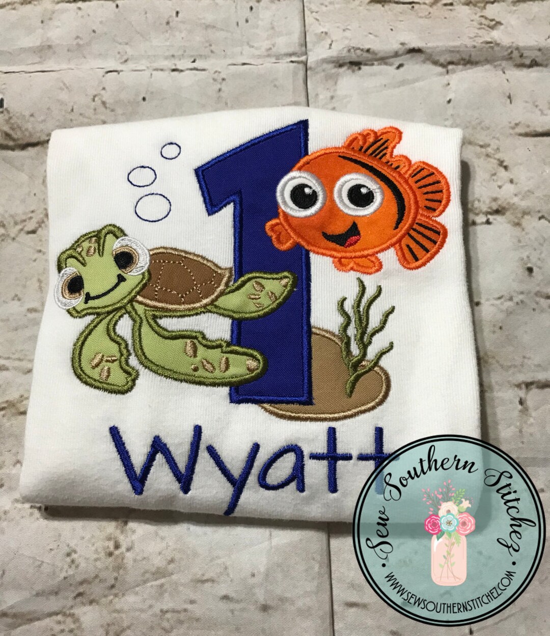 Number One Sea Turtle, Fish, Sand, Seaweed and Bubbles Applique ~ Great ...