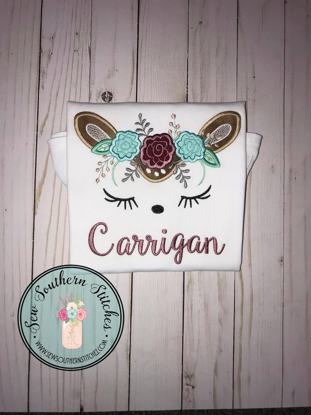 Floral Fawn Face Applique Design ~ Baby Deer Face With Floral Crown ...