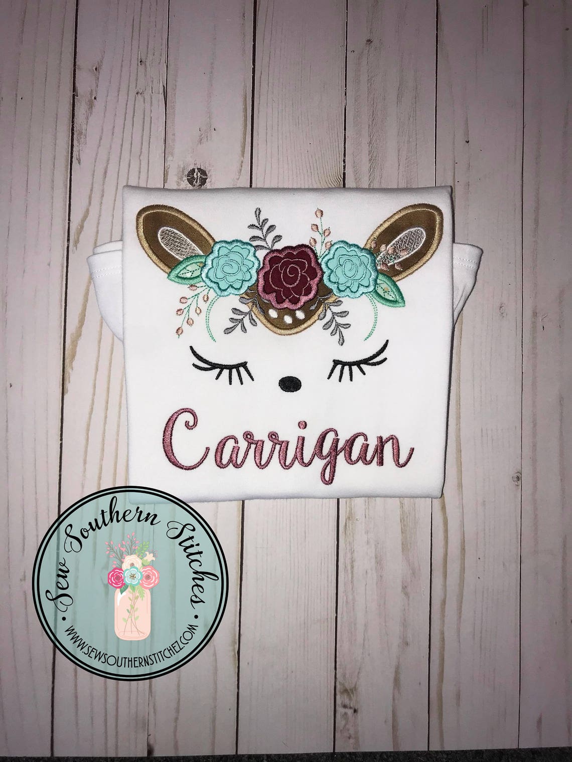 Floral Fawn Face Applique Design ~ Baby Deer Face With Floral Crown ...