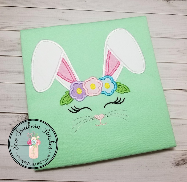 Floral Bunny Face Applique Design Easter Bunny Applique | Etsy