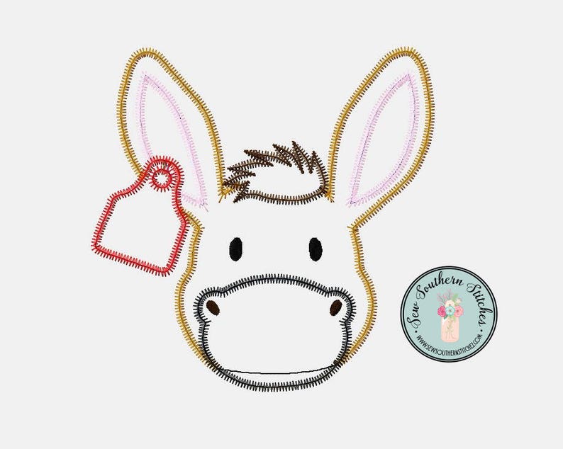 Zig Zag Donkey Head With Ear Tag Applique Design Quick Zig | Etsy