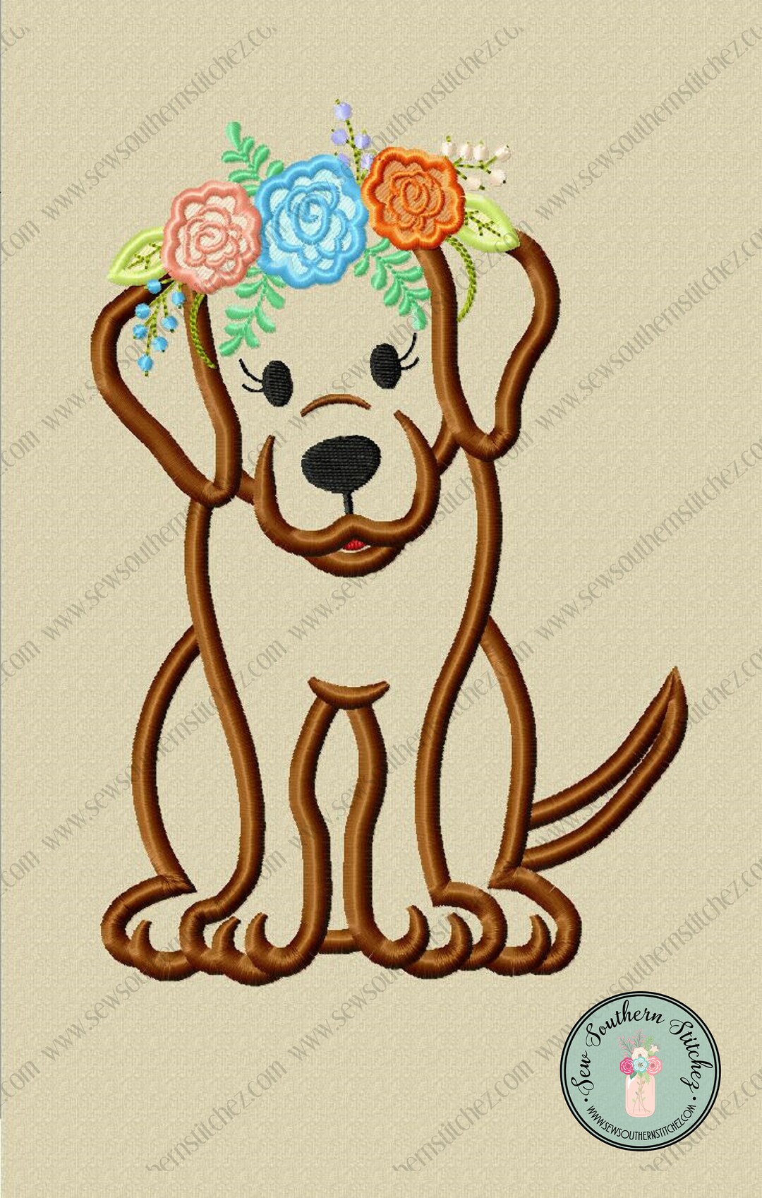 Floral Labrador Girl Applique Design ~ Girl Labrador With Floral Crown ...