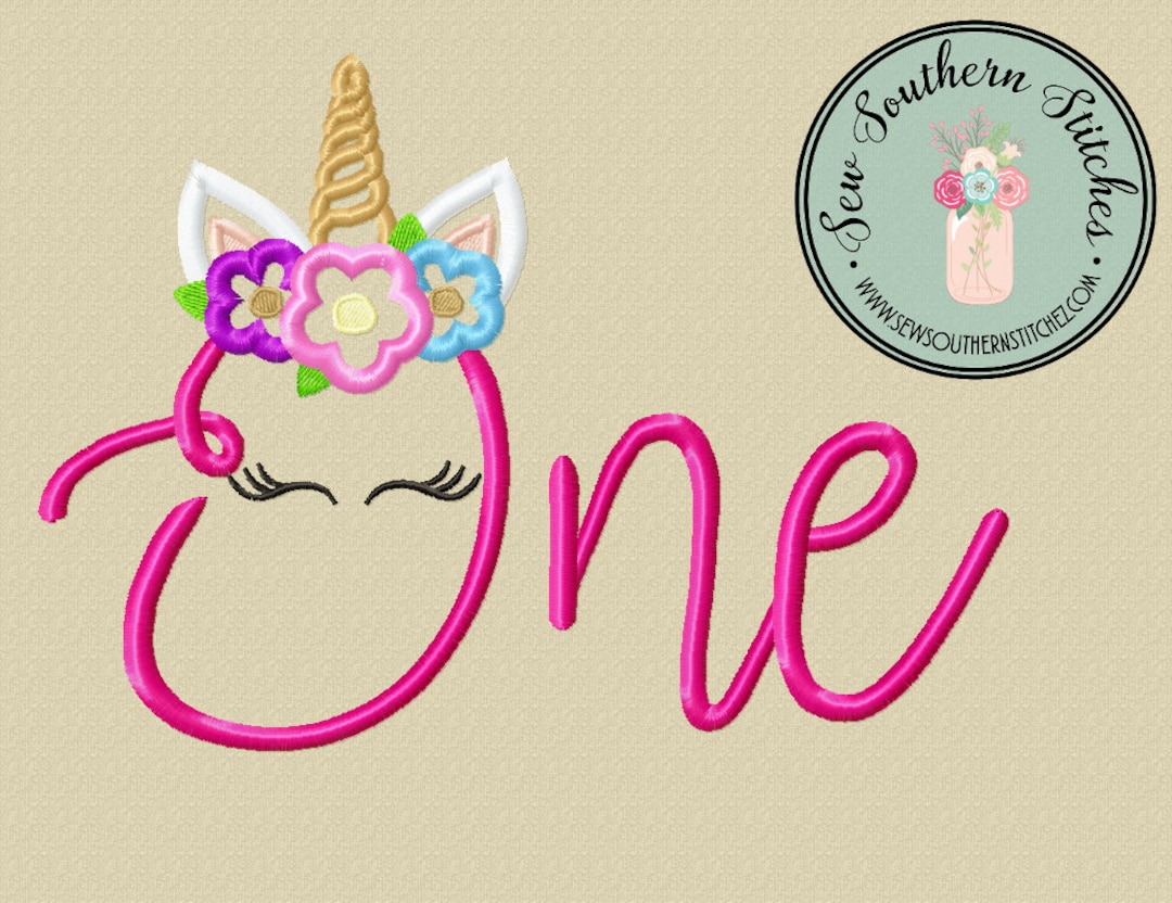 Floral Unicorn Face "one" Applique Design ~ Unicorn With Floral Crown ...