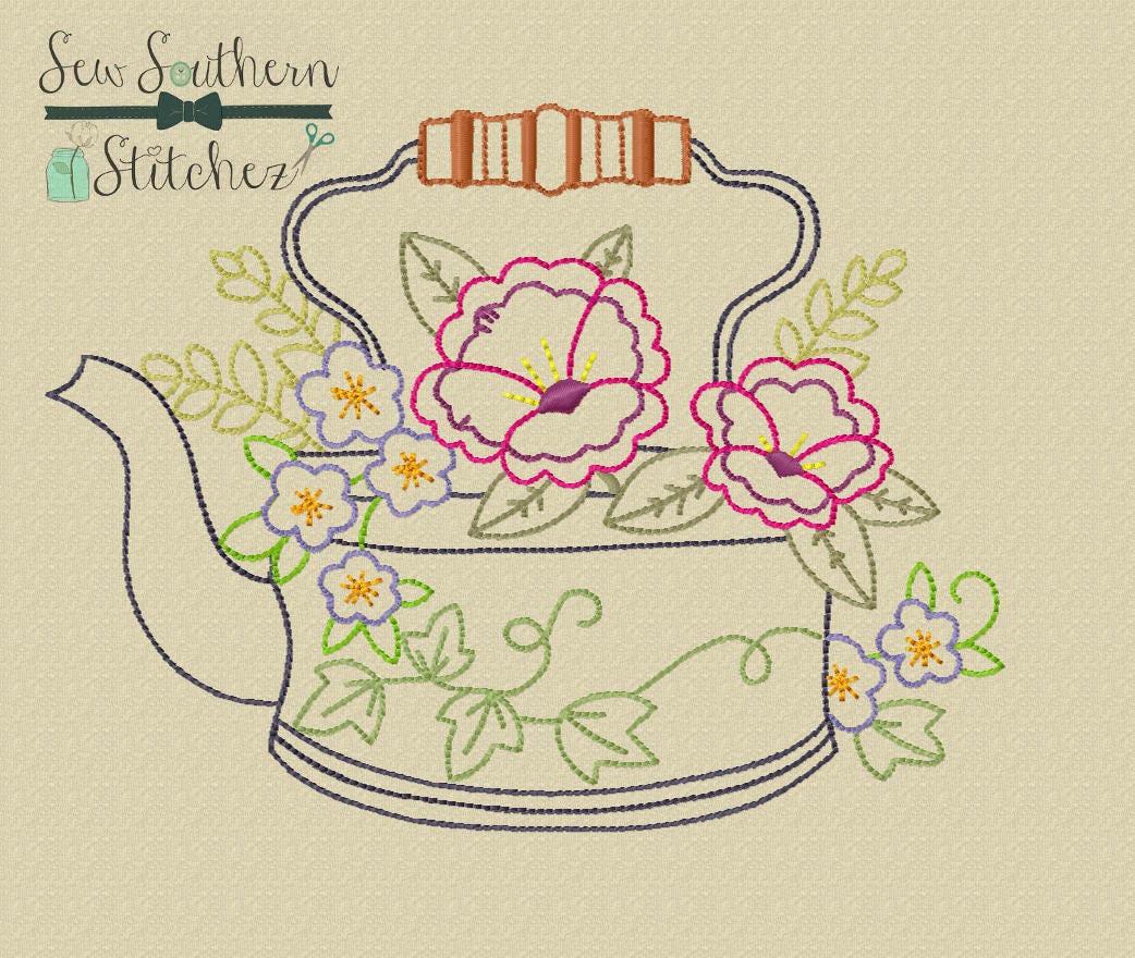 Sketch Floral Tea Kettle Design ~ Floral Design ~ Easter or Mother's ...
