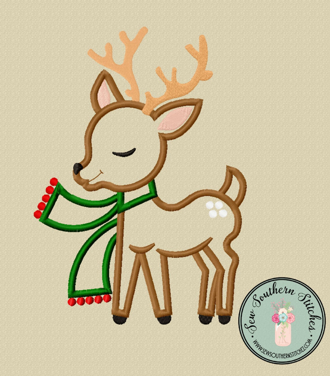 Winter Deer Applique Design ~ Little Buck Wearing Scarf ~ Instant ...