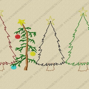 Raggedy Christmas Trees in a Row Applique Design ~ 4 Trees in a Row ...