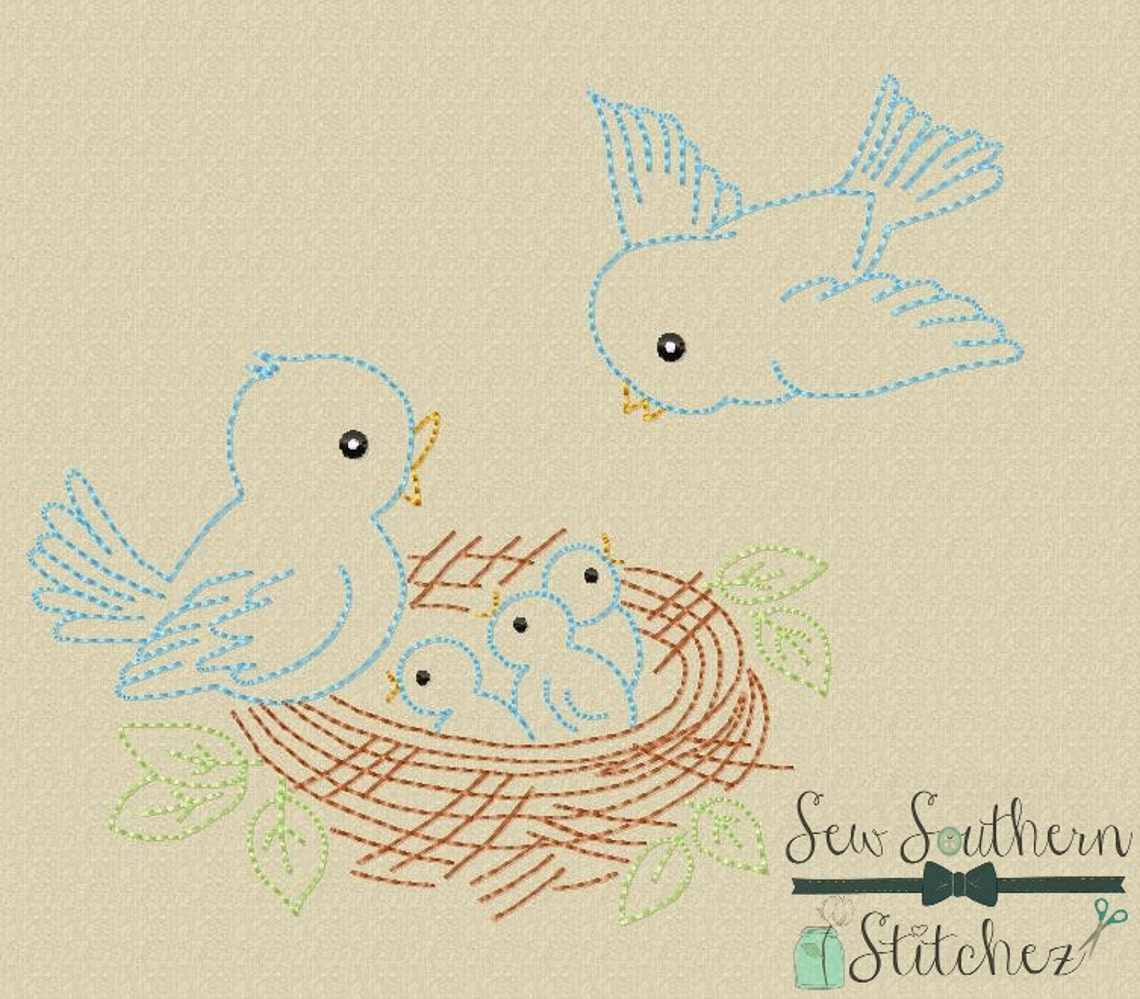 Sketched Bird Nest Vintage Stitched Heirloom Stitched - Etsy