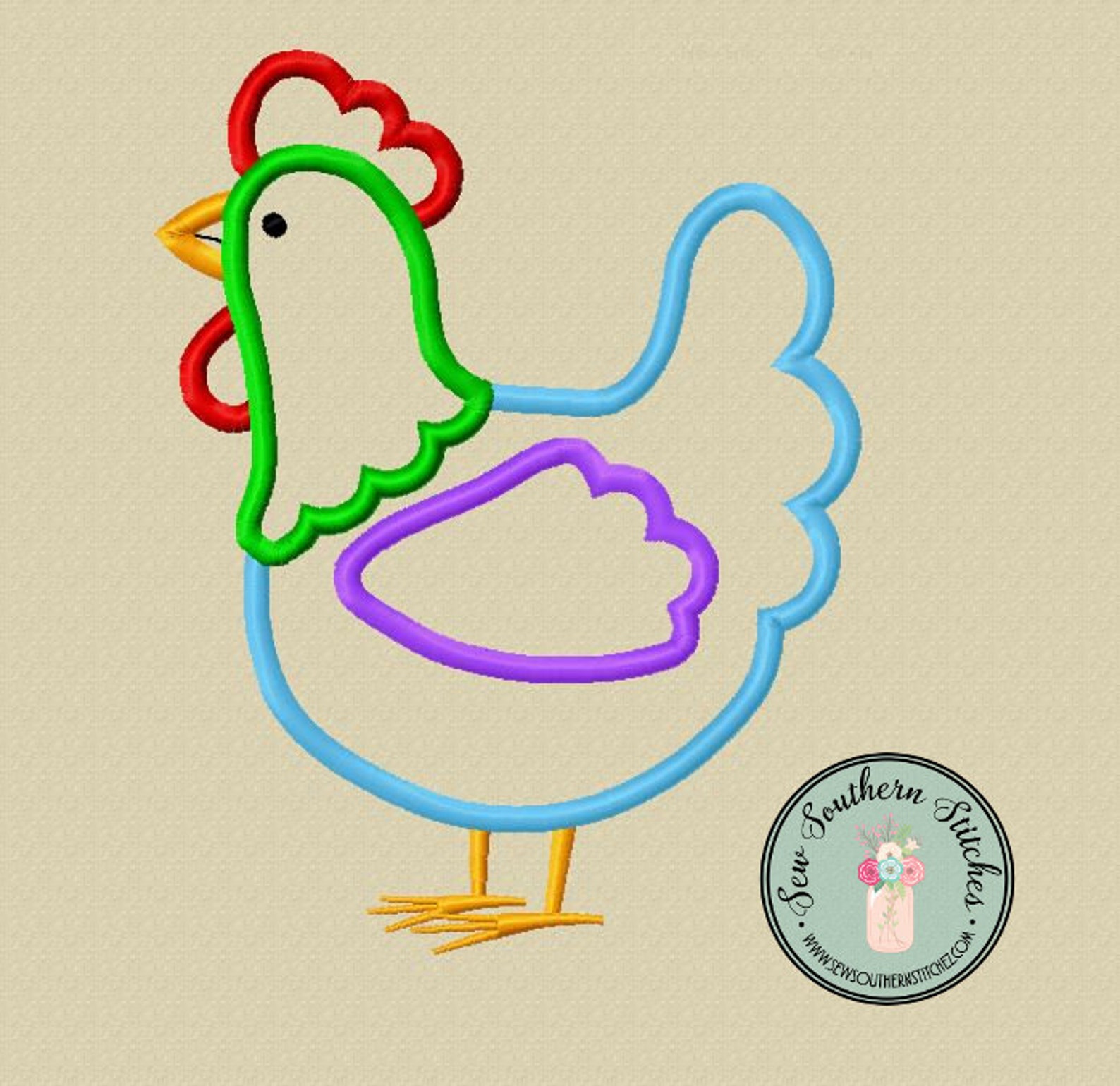Hen Applique Design ~ Chicken ~ Satin Stitch Finish ~ Instant Download ...