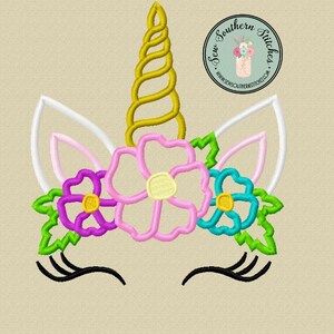 Floral Unicorn Face Applique ~ 3 Big Flowers ~ Instant Download - Etsy
