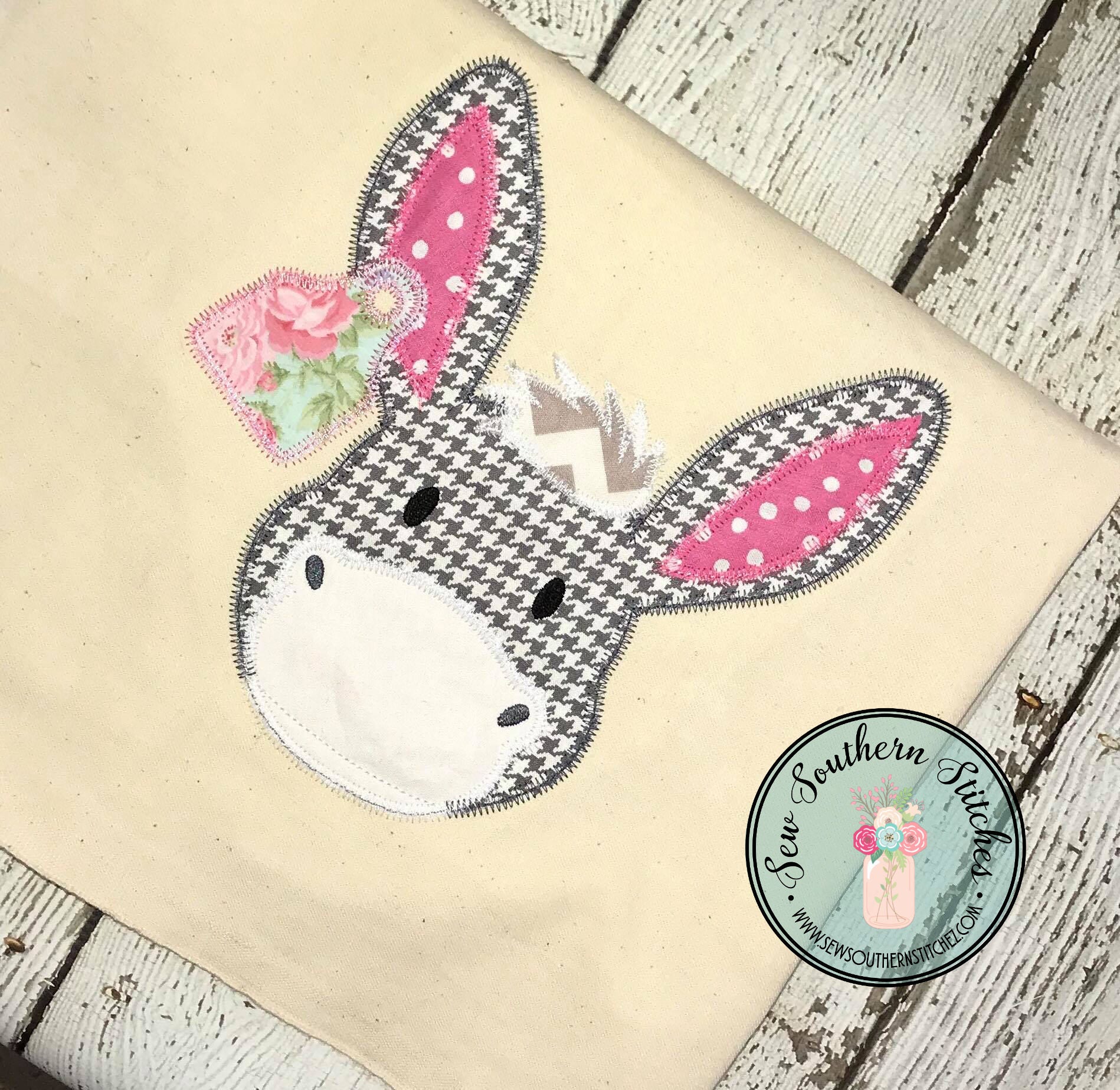 Zig Zag Donkey Head With Ear Tag Applique Design Quick Zig Zag Finish ...