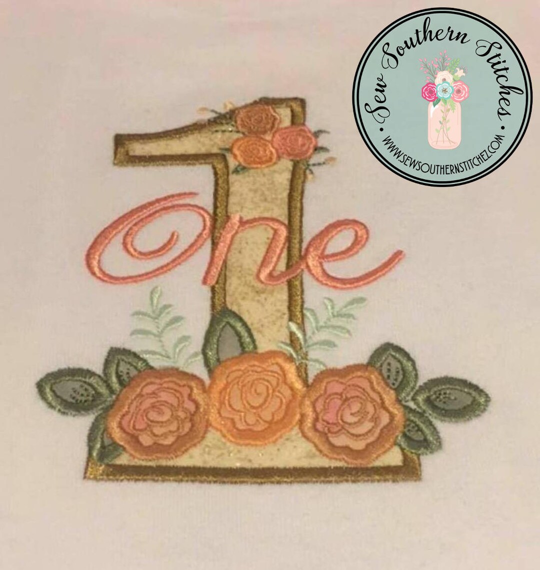 Floral Number 1 "one" Applique Design ~ Shabby Chic Number ~ First ...